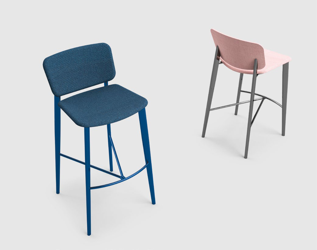Stool with polypropylene seat and backrest, metal structure with ...